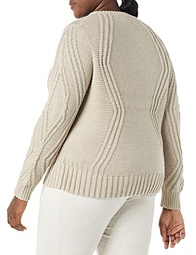 Amazon Essentials Women's 100% Cotton Crewneck Cable Sweater, Beige, Small