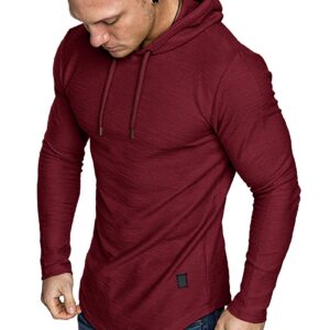 Lexiart Mens Fashion Athletic Hoodies Sport Sweatshirt Solid Color Fleece Pullover Red Large