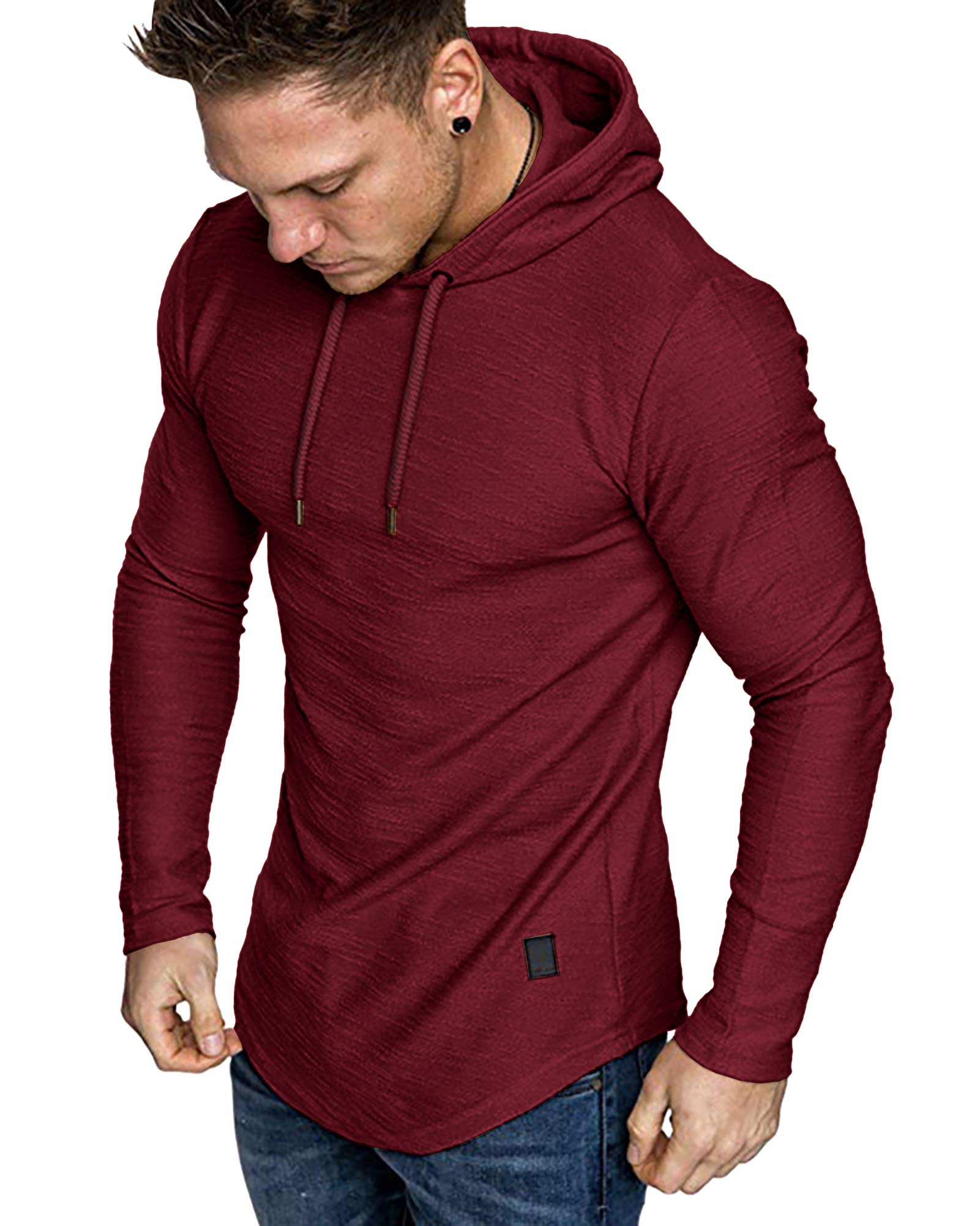 Lexiart Mens Fashion Athletic Hoodies Sport Sweatshirt Solid Color Fleece Pullover Red Large