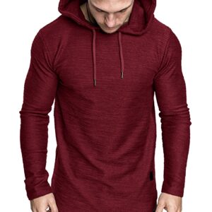 Lexiart Mens Fashion Athletic Hoodies Sport Sweatshirt Solid Color Fleece Pullover Red Large