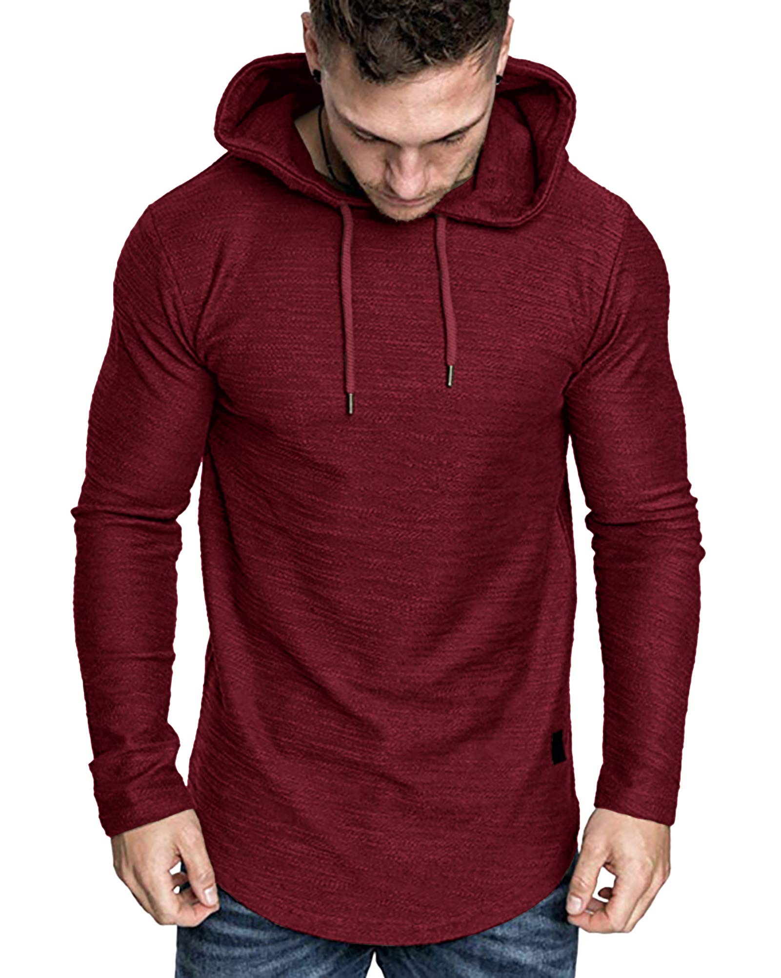 Lexiart Mens Fashion Athletic Hoodies Sport Sweatshirt Solid Color Fleece Pullover Red Large