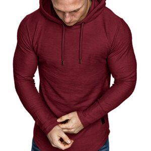 Lexiart Mens Fashion Athletic Hoodies Sport Sweatshirt Solid Color Fleece Pullover Red Large