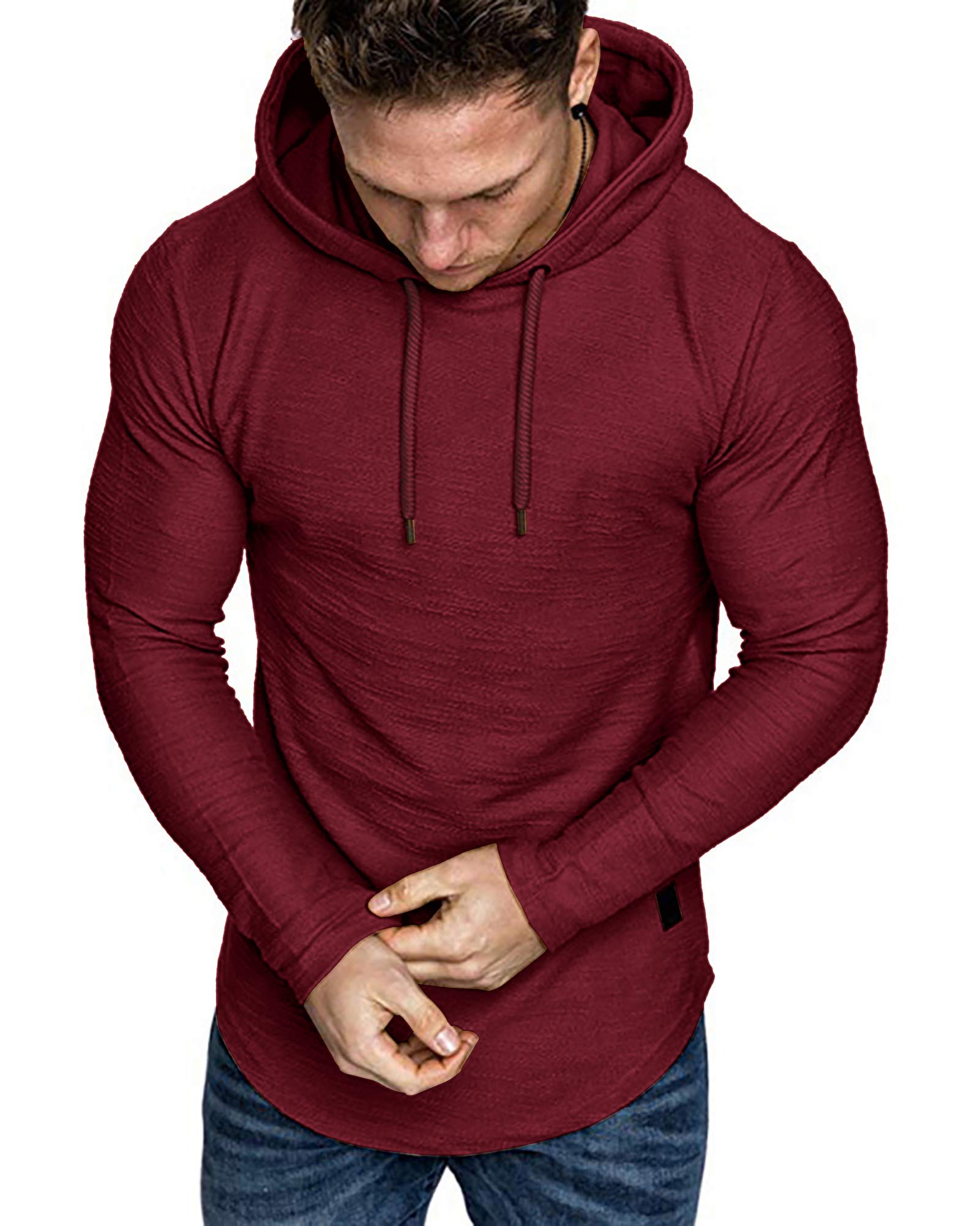 Lexiart Mens Fashion Athletic Hoodies Sport Sweatshirt Solid Color Fleece Pullover Red Large