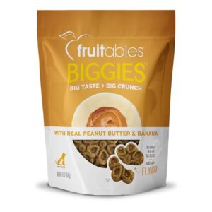 fruitables biggies dog biscuits – crunchy dog biscuits made with pumpkin – healthy dog treats packed with real fruit flavor – free of wheat, corn and soy – peanut butter & banana – 16 oz