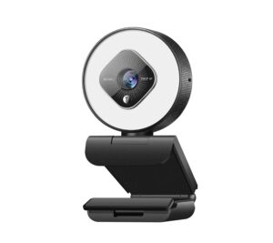 1080p webcam with ring light and dual microphone, advanced auto-focus, adjustable brightness, 2021 jetaku streaming web camera for zoom skype youtube, pc mac laptop desktop (black)