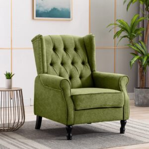 artechworks winged fabric modern accent chair tufted arm club chair linen single sofa with wooden legs comfy upholstered for reading living room bedroom office, green