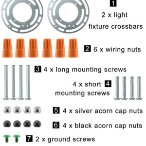 Qc 2 Pack Universal Light Fixture Mounting Bracket, 4 Inches Diameter Steel Crossbar Plate with Ground Screw for Mount Wall Light, Close to Ceiling Light, Chandelier Silver