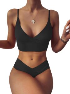 balimtoy summer bikini sets for women sexy v neck push up bathing suits high cut thong two piece cheeky swimsuit black s