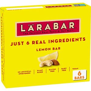 larabar lemon bar, gluten free vegan fruit & nut bar, 1.6 oz bars, 6 ct