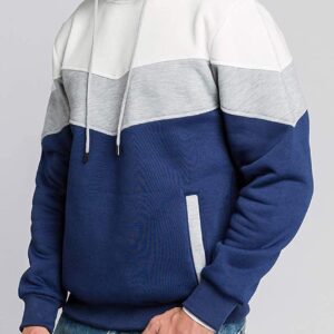 Wielsscca Mens Hoodies Pullover Color Block Fleece Sweatshirt Tops with Pocket White L