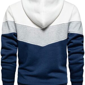 Wielsscca Mens Hoodies Pullover Color Block Fleece Sweatshirt Tops with Pocket White L