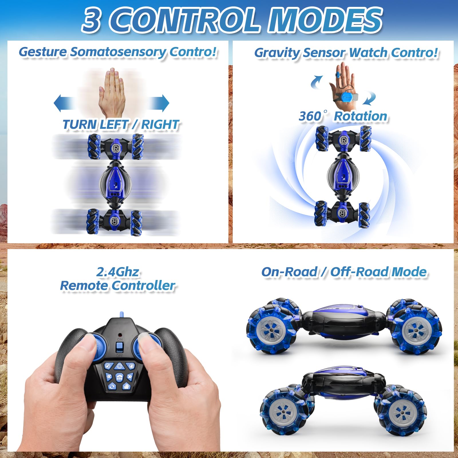 KB KAIBO Gesture RC Cars, 25KM/H Remote Control Car for Boys, Hand Controlled Rc Car, Gesture Sensing RC Stunt Car, Toys for Boys Age 6-8,Ideas Birthday Gifts for 8 9 10 11 12 Year Old Boys