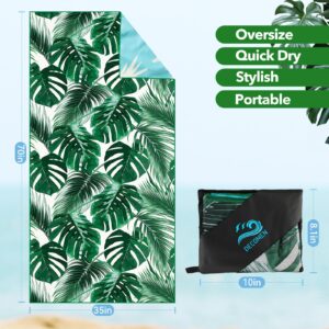 DECOMEN Beach Towel, Microfiber Beach Towels, Oversized Lightweight Quick Dry (73" x 32") Sand Proof, Absorbent, Compact, Beach Blanket, Lightweight Towel for The Swimming, Sports -Palm Leaf