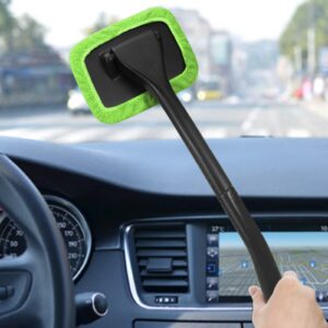 SoSickWithIt Car Cleaning Window Tool, Microfiber Window Cleaning Tool with 4 Washable and Reusable Cloth Pad Head, Extendable Handle and Spray Bottle for Auto Glass Wiper Car,6 Piece Set