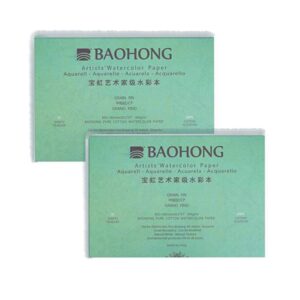 baohong artists' watercolor painting block, pack of 2, 40 sheets 100% cotton, acid-free, 140lb/300gsm, cold press textured, ideal for watercolor techniques, colored pencil and pastel