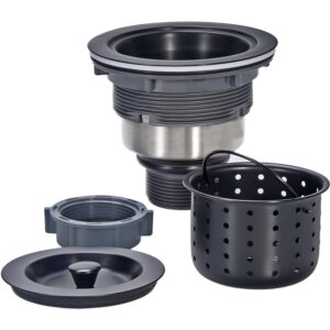 kitchen sink drain 3-1/2 inch black sink drain assembly kit, removable deep sink strainer basket with sink stopper/sealing lid for home, kitchen, stainless steel