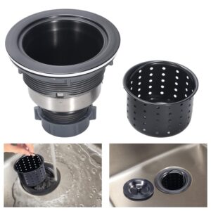 Kitchen Sink Drain 3-1/2 Inch Black Sink Drain Assembly Kit, Removable Deep Sink Strainer Basket with Sink Stopper/Sealing Lid for Home, Kitchen, Stainless Steel