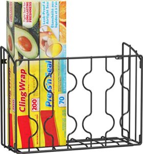 simple houseware wall door mount kitchen wrap organizer rack, black