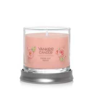 yankee candle fresh cut roses scented, signature 4.3oz small tumbler single wick candle, over 20 hours of burn time