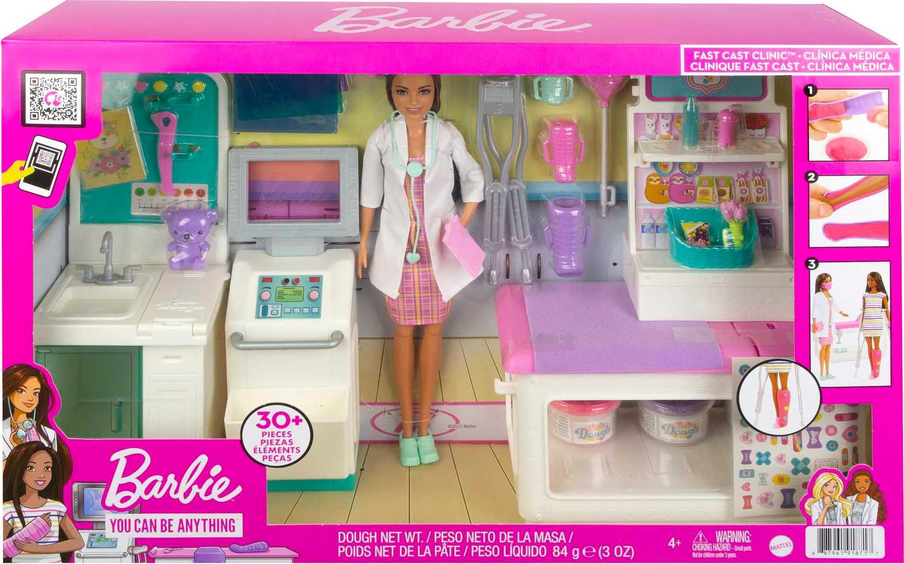 Barbie Careers Playset, Fast Cast Clinic with Brunette Doctor Fashion Doll, Furniture & 30+ Accessories Including Molds & Dough for Bandages