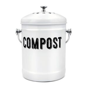 compost bin kitchen, enloy countertop compost bin with lid use for kitchen food waste, powder coated rust proof odorless compost bucket, 1.3 gallon, white