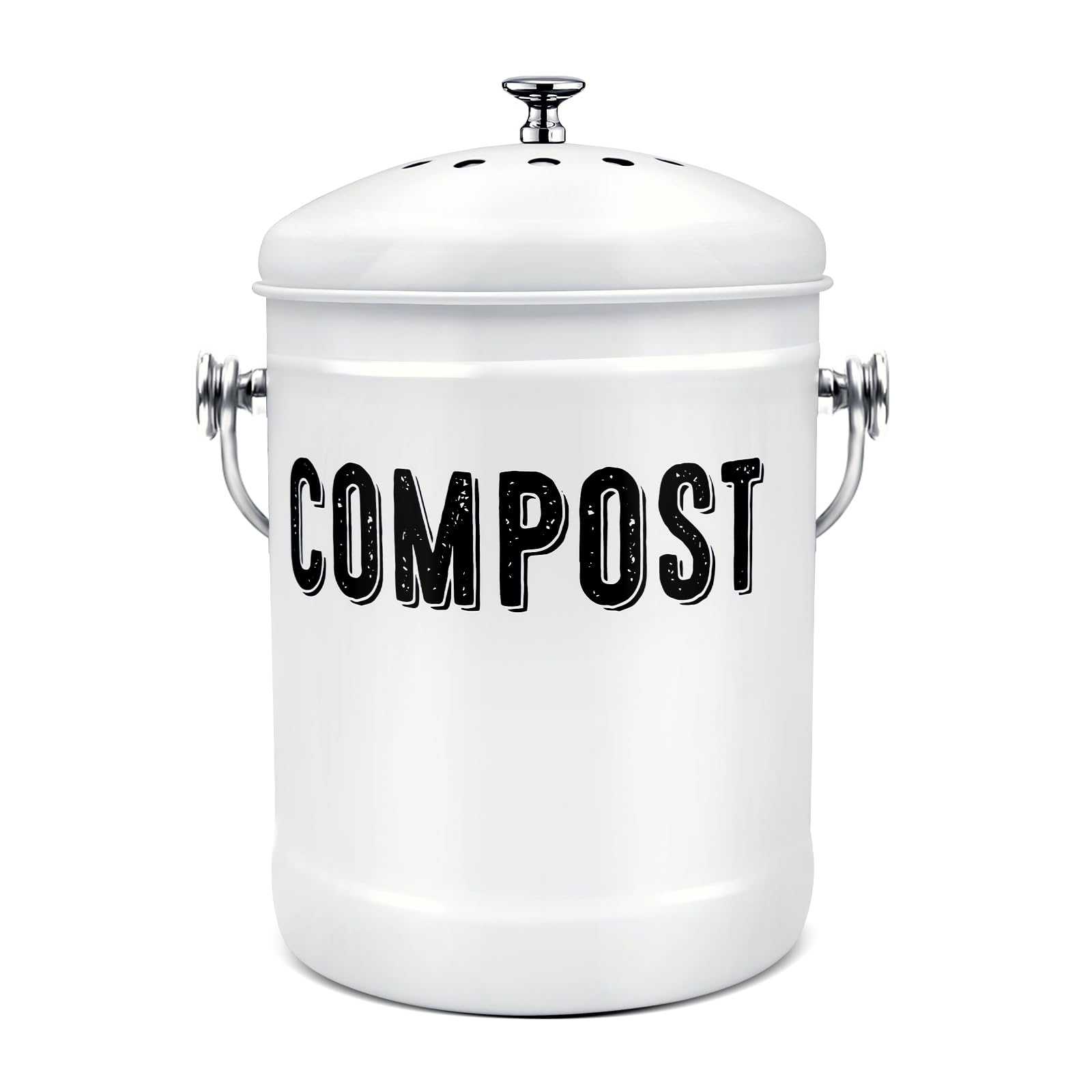 Compost Bin Kitchen, ENLOY Countertop Compost Bin with Lid Use for Kitchen Food Waste, Powder Coated Rust Proof Odorless Compost Bucket, 1.3 Gallon, White