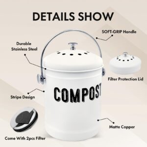 Compost Bin Kitchen, ENLOY Countertop Compost Bin with Lid Use for Kitchen Food Waste, Powder Coated Rust Proof Odorless Compost Bucket, 1.3 Gallon, White