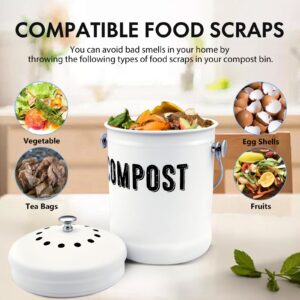 Compost Bin Kitchen, ENLOY Countertop Compost Bin with Lid Use for Kitchen Food Waste, Powder Coated Rust Proof Odorless Compost Bucket, 1.3 Gallon, White