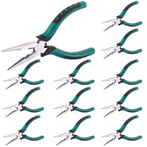 zeonhei 12 pcs 6.5 inch spring needle nose pliers, heavy duty steel nose side cutting pliers nonslip rubber handle wire cutter for crimping looping shearing