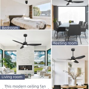 YOUKAIN 52 Inch Indoor/Outdoor Modern Ceiling Fan with Lights and Remote Control, Reversible Blades, for Living room, Bedroom, Bathroom, Matte Black, 52-YJ359-BK