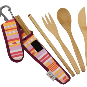 TO GO WARE Premium Reusable Bamboo Utensil Travel Set | Includes Fork, Knife, Spoon, Chopsticks, & Carabiner Clip | Made from Sustainable Materials | Eco-Conscious | Daybreak (Pack of 1)