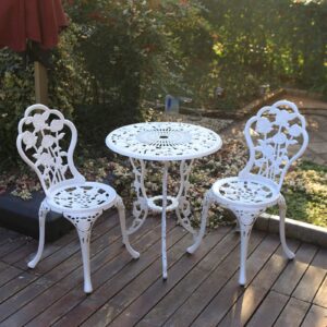 c/g 3 piece bistro set,outdoor patio set,anti-rust cast aluminum bistro table set for park yard front porch furniture(white)