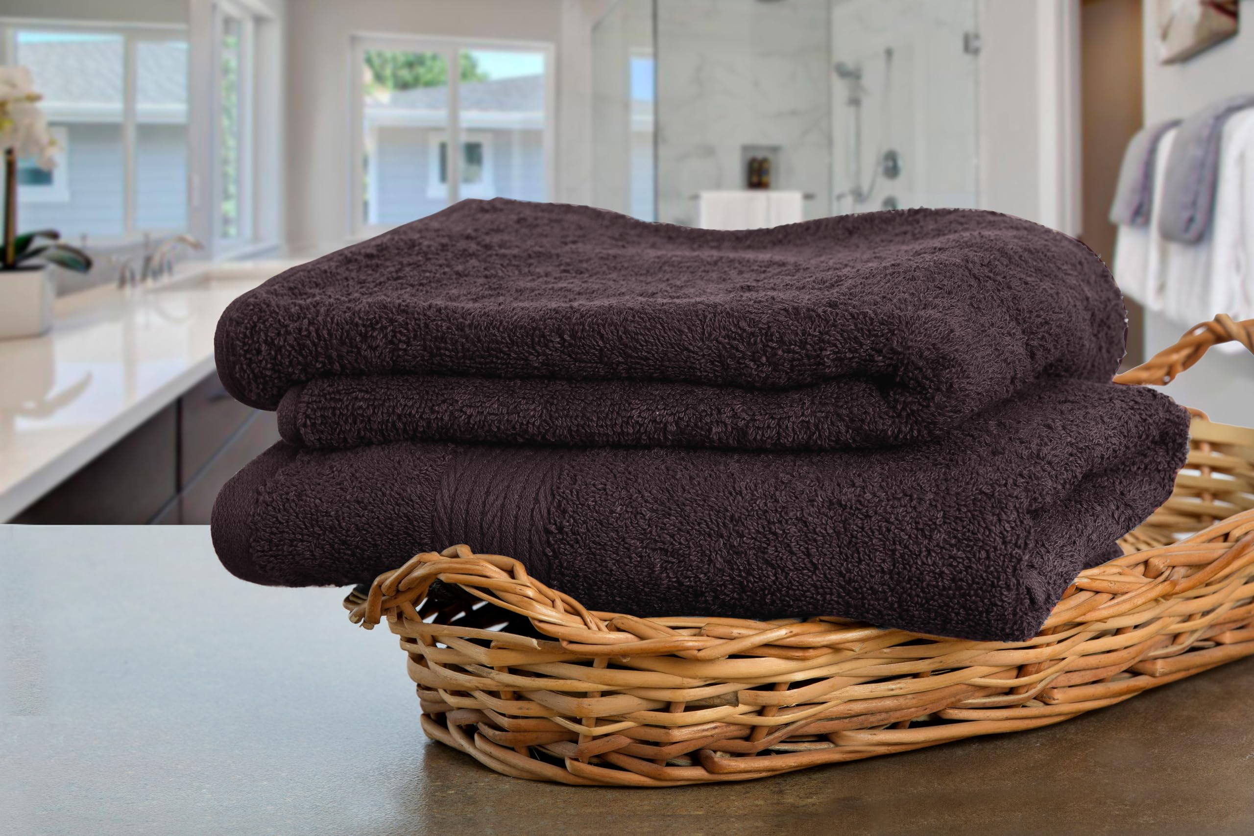 Ample Decor Hand Towel for Bathroom 18 X 28 Inch 600 GSM 100% Cotton, Soft Absorbent - 2 Pcs Brown