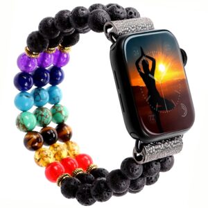 casililor 7 chakra healing bracelet lava rock beaded band compatible with apple watch se 8 7 6 5 4 3 2 1 iwatch 38mm 40mm 42mm 44mm with stainless steel adapter