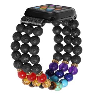 Casililor 7 Chakra Healing Bracelet Lava Rock Beaded Band Compatible with Apple Watch SE 8 7 6 5 4 3 2 1 iwatch 38mm 40mm 42mm 44mm with Stainless Steel Adapter