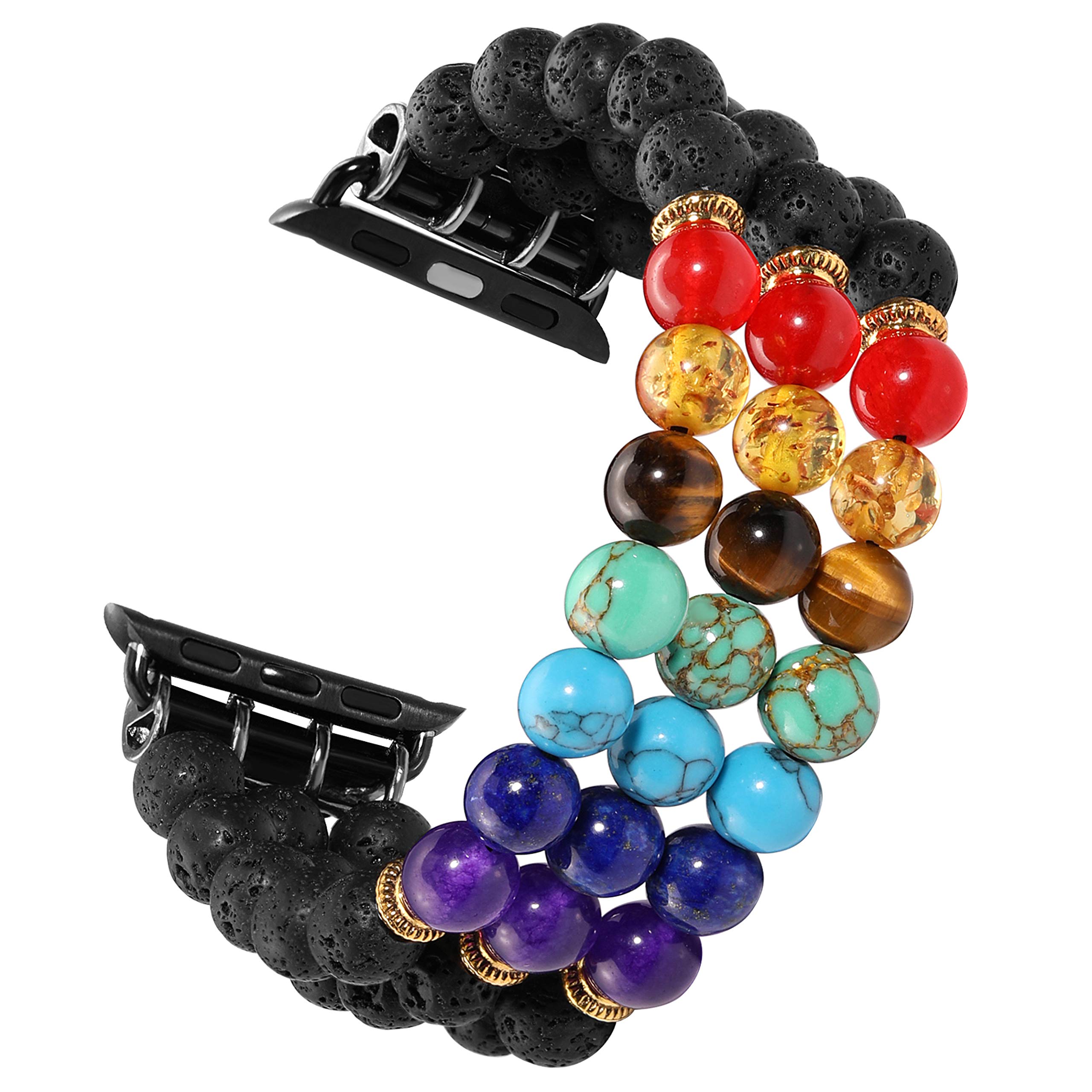 Casililor 7 Chakra Healing Bracelet Lava Rock Beaded Band Compatible with Apple Watch SE 8 7 6 5 4 3 2 1 iwatch 38mm 40mm 42mm 44mm with Stainless Steel Adapter