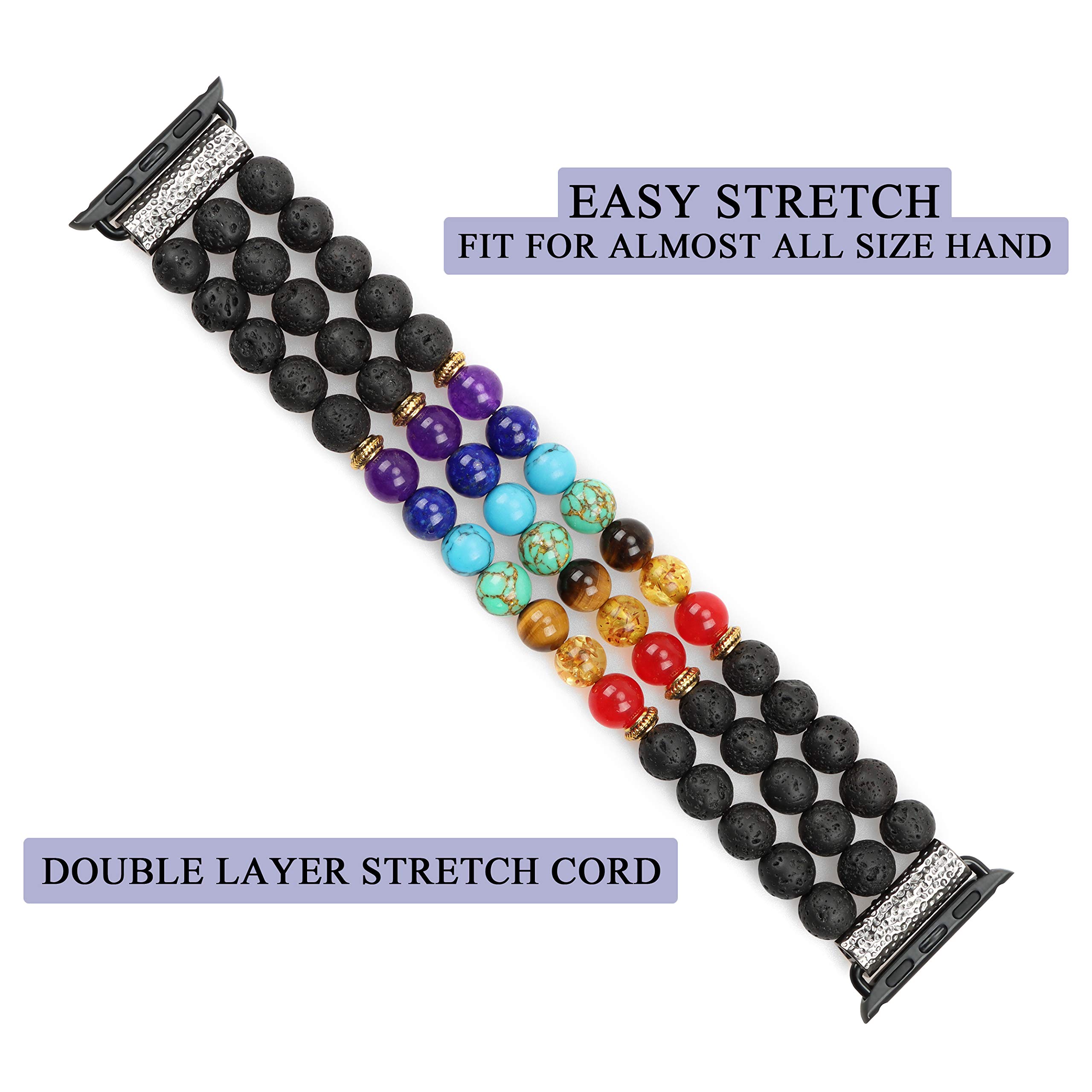 Casililor 7 Chakra Healing Bracelet Lava Rock Beaded Band Compatible with Apple Watch SE 8 7 6 5 4 3 2 1 iwatch 38mm 40mm 42mm 44mm with Stainless Steel Adapter