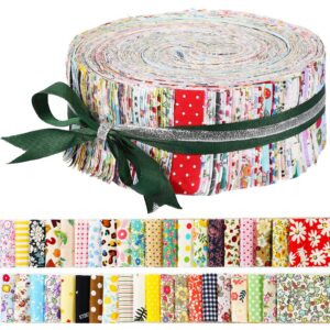 100 pieces cotton fabric roll 2.6 inch roll up cotton fabric quilting strips floral printed cotton craft fabric bundle flower precut patchwork cotton square with assorted patterns for diy crafts