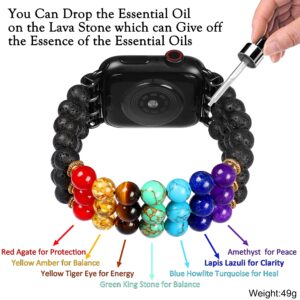 Casililor 7 Chakra Healing Bracelet Lava Rock Beaded Band Compatible with Apple Watch SE 8 7 6 5 4 3 2 1 iwatch 38mm 40mm 42mm 44mm with Stainless Steel Adapter