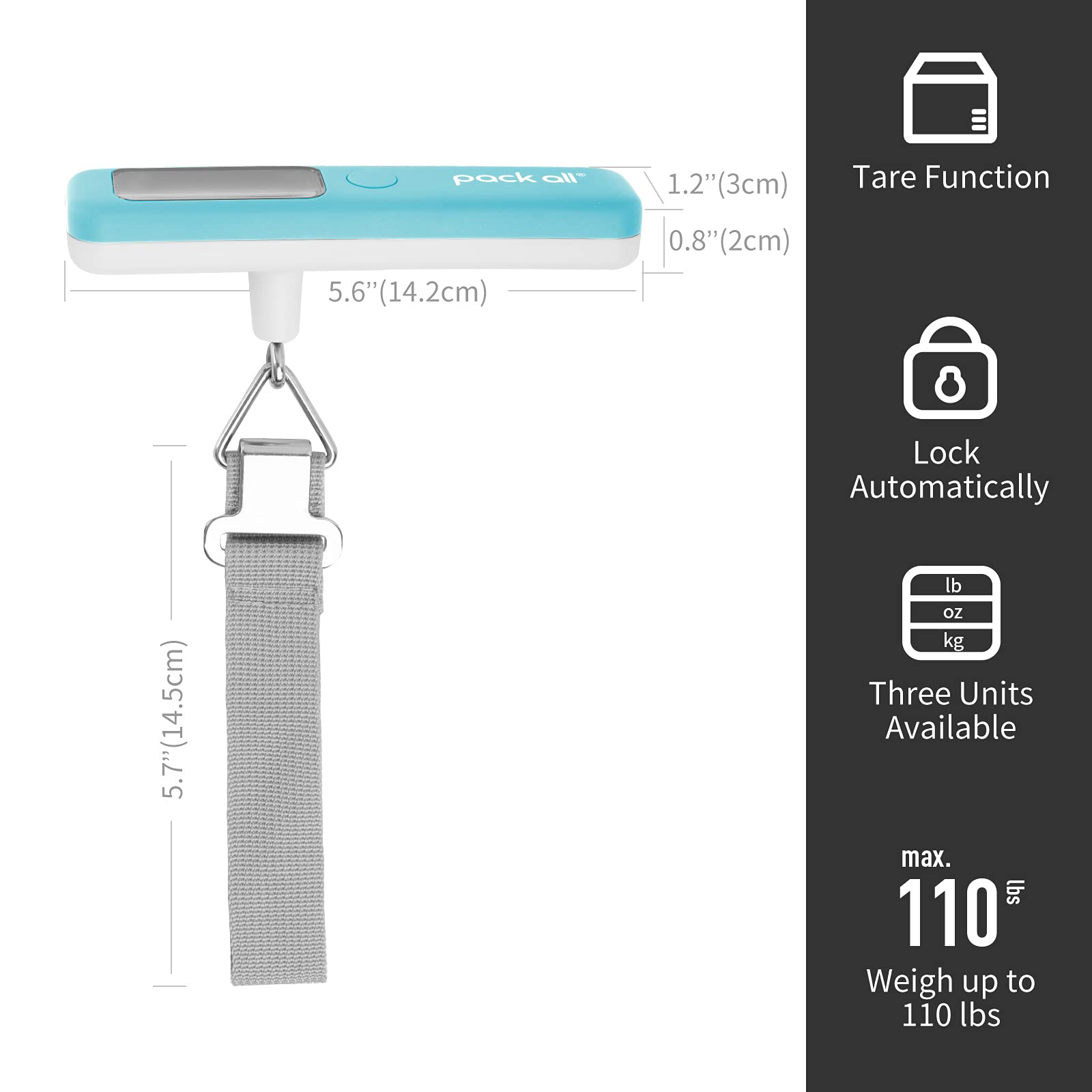 pack all 110 Lbs Luggage Scale, Digital Handheld Luggage Scale, Travel Weight Scale for Luggage with Backlit LCD Display, Battery Included (Blue)