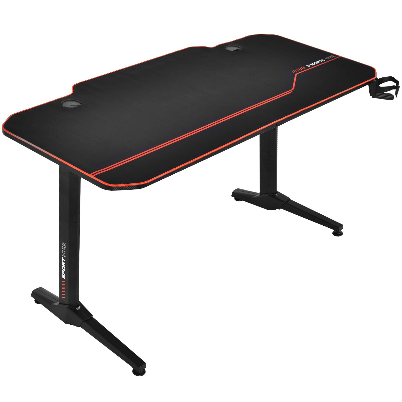 ARLIME Ergonomic Gaming Desk, T-shaped Computer Desk W/Full Desk Mouse Pad, Cup Holder & Headphone Hook, 2 Cable Management Holes, Gaming Workstation Desk for Office, Living Room