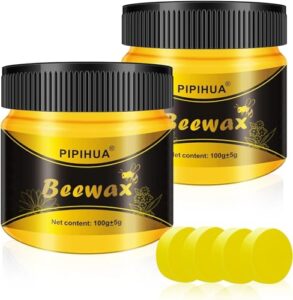 pipihua beeswax polish and conditioner for wood furniture - waterproof & repair wax, multipurpose wood cleaner and furniture polish (2 x 100g with 4 sponges)