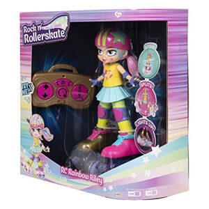 JAKKS Pacific Rock N Rollerskate Doll Rainbow Riley Light Up Remote Control Rollerskating Doll - Plays Music and Skates!, 10" H