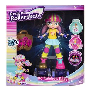 JAKKS Pacific Rock N Rollerskate Doll Rainbow Riley Light Up Remote Control Rollerskating Doll - Plays Music and Skates!, 10" H