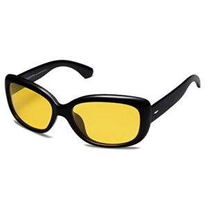 SOJOS Night Vision Glasses for Driving Women Polarized Anti Glare UV Protection Havana Frame SJ2111 with Black Frame/Night Vision Lens