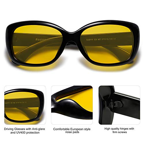 SOJOS Night Vision Glasses for Driving Women Polarized Anti Glare UV Protection Havana Frame SJ2111 with Black Frame/Night Vision Lens