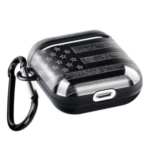 Black and White American Flag US Flag AirPods Case Cover,for Airpods 2 & 1 Silicone Protective Case Dust Guard Shockproof Cover Skin with Carabiner for Girls Women (Black & White American Flag)