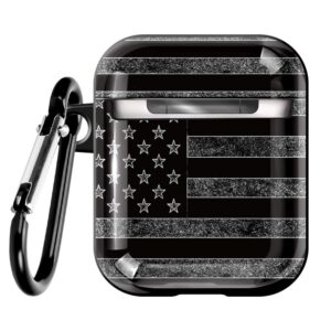 Black and White American Flag US Flag AirPods Case Cover,for Airpods 2 & 1 Silicone Protective Case Dust Guard Shockproof Cover Skin with Carabiner for Girls Women (Black & White American Flag)