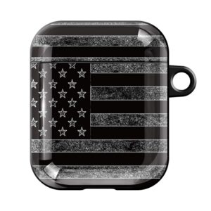 Black and White American Flag US Flag AirPods Case Cover,for Airpods 2 & 1 Silicone Protective Case Dust Guard Shockproof Cover Skin with Carabiner for Girls Women (Black & White American Flag)