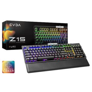 evga z15 rgb usb gaming keyboard, rgb backlit led, hotswappable mechanical kailh speed silver switches (linear), 821-w1-15us-kr, black